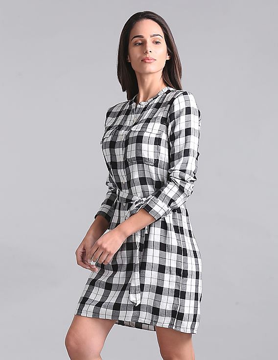 Buy GAP Women White Belted Plaid Shirt Dress NNNOW