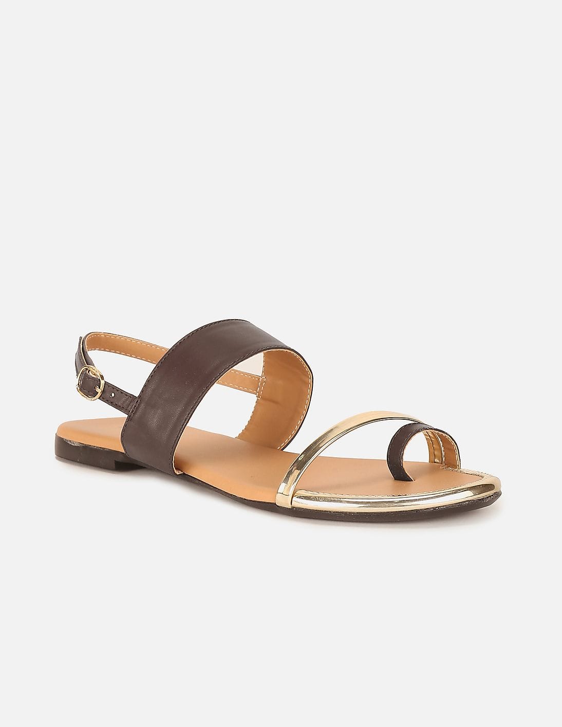 Buy Unlimited Women Brown And Gold Metallic Strap Colour Block Sandals ...