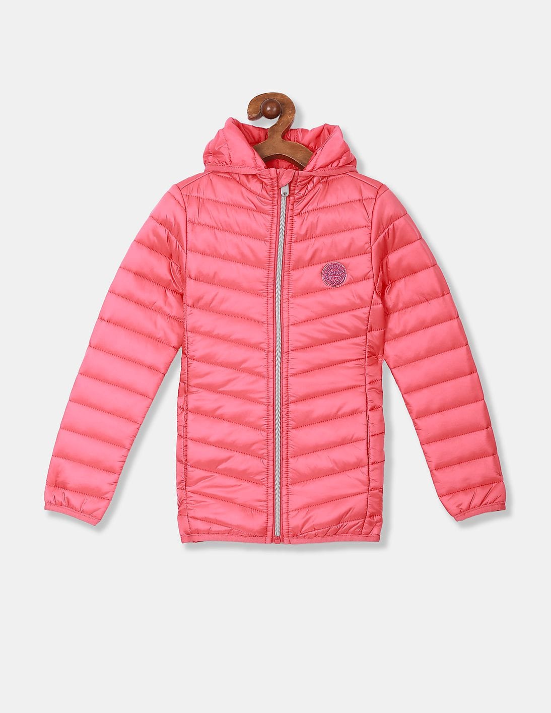 Buy U.S. Polo Assn. Kids Girls Pink Hooded Solid Puffer Jacket - NNNOW.com